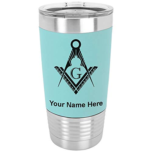 LaserGram 20oz Vacuum Insulated Tumbler Mug, Freemason Symbol, Personalized Engraving Included (Silicone Grip, Teal)