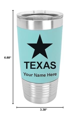LaserGram 20oz Vacuum Insulated Tumbler Mug, Flag of Texas, Personalized Engraving Included (Silicone Grip, Teal)