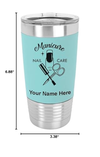 LaserGram 20oz Vacuum Insulated Tumbler Mug, Manicure, Personalized Engraving Included (Silicone Grip, Teal)