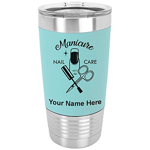 LaserGram 20oz Vacuum Insulated Tumbler Mug, Manicure, Personalized Engraving Included (Silicone Grip, Teal)