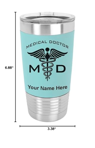 LaserGram 20oz Vacuum Insulated Tumbler Mug, MD Medical Doctor, Personalized Engraving Included (Silicone Grip, Teal)