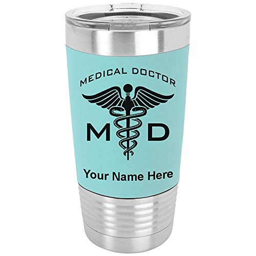 LaserGram 20oz Vacuum Insulated Tumbler Mug, MD Medical Doctor, Personalized Engraving Included (Silicone Grip, Teal)