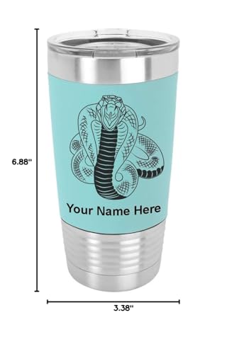 LaserGram 20oz Vacuum Insulated Tumbler Mug, Cobra Snake, Personalized Engraving Included (Silicone Grip, Teal)