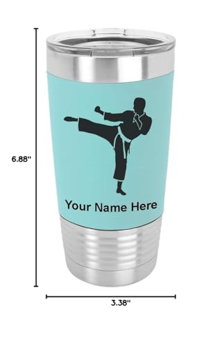 LaserGram 20oz Vacuum Insulated Tumbler Mug, Karate Man, Personalized Engraving Included (Silicone Grip, Teal)