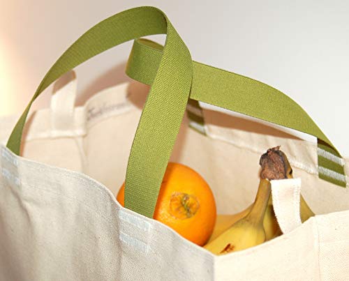 Turtlecreek Made in USA Cotton Canvas Reuseable Grocery Tote Bags - Short Green Handles - Regular Size - 4 Pack