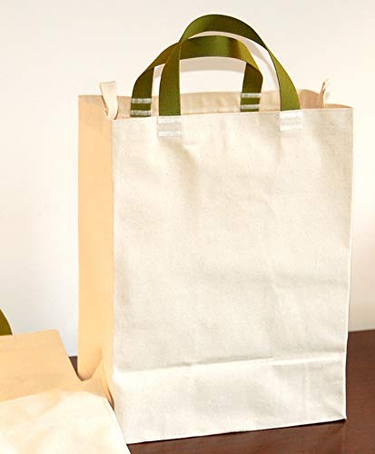 Turtlecreek Made in USA Cotton Canvas Reuseable Grocery Tote Bags - Short Green Handles - Regular Size - 4 Pack
