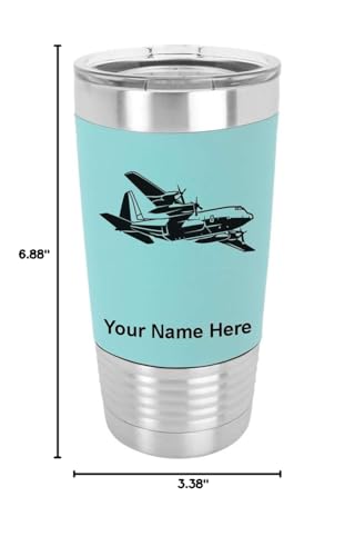 LaserGram 20oz Vacuum Insulated Tumbler Mug, Cargo Airplane, Personalized Engraving Included (Silicone Grip, Teal)