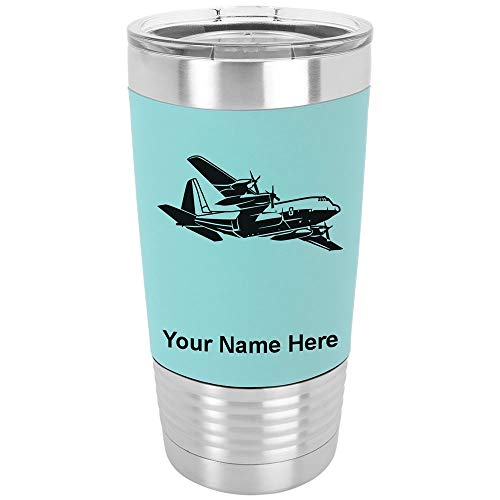 LaserGram 20oz Vacuum Insulated Tumbler Mug, Cargo Airplane, Personalized Engraving Included (Silicone Grip, Teal)