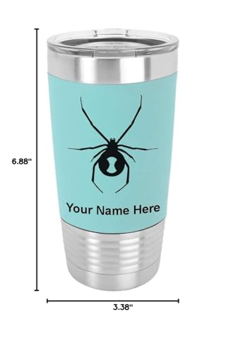 LaserGram 20oz Vacuum Insulated Tumbler Mug, Black Widow Spider, Personalized Engraving Included (Silicone Grip, Teal)