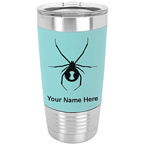 LaserGram 20oz Vacuum Insulated Tumbler Mug, Black Widow Spider, Personalized Engraving Included (Silicone Grip, Teal)