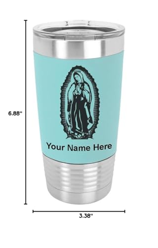 LaserGram 20oz Vacuum Insulated Tumbler Mug, Virgen de Guadalupe, Personalized Engraving Included (Silicone Grip, Teal)