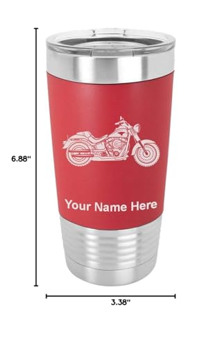 LaserGram 20oz Vacuum Insulated Tumbler Mug, Motorcycle, Personalized Engraving Included (Silicone Grip, Red)