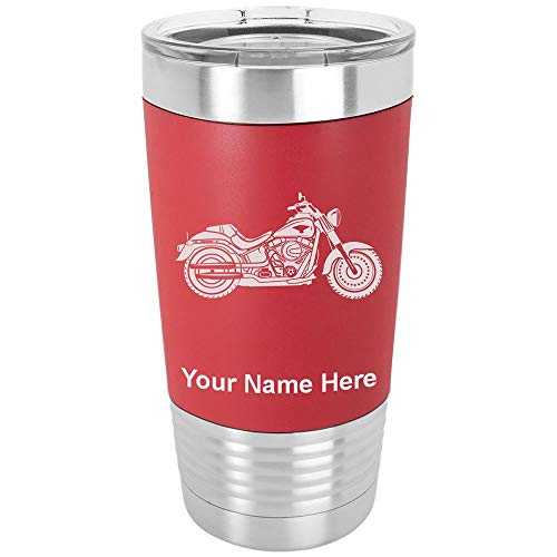 LaserGram 20oz Vacuum Insulated Tumbler Mug, Motorcycle, Personalized Engraving Included (Silicone Grip, Red)