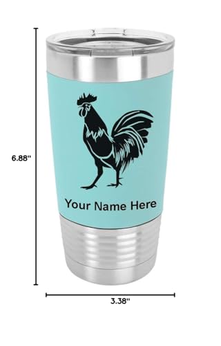 LaserGram 20oz Vacuum Insulated Tumbler Mug, Rooster, Personalized Engraving Included (Silicone Grip, Teal)