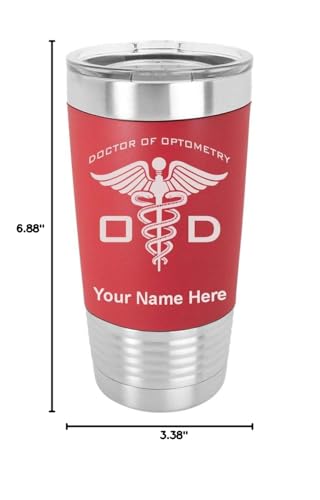 LaserGram 20oz Vacuum Insulated Tumbler Mug, OD Doctor of Optometry, Personalized Engraving Included (Silicone Grip, Red)