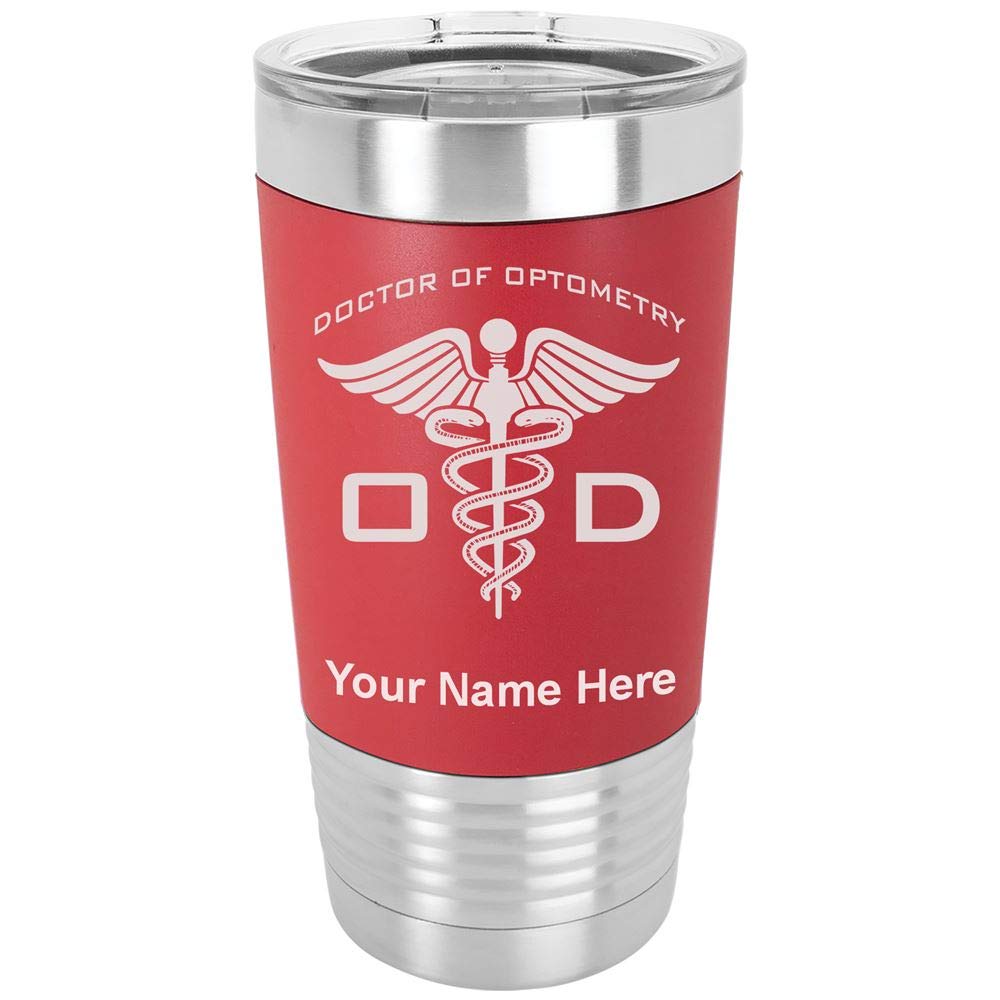 LaserGram 20oz Vacuum Insulated Tumbler Mug, OD Doctor of Optometry, Personalized Engraving Included (Silicone Grip, Red)