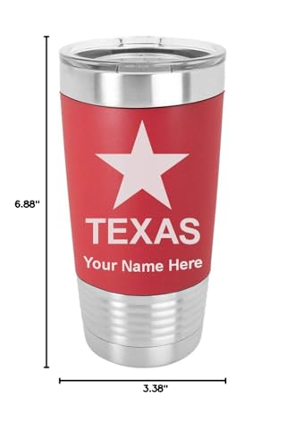 LaserGram 20oz Vacuum Insulated Tumbler Mug, Flag of Texas, Personalized Engraving Included (Silicone Grip, Red)