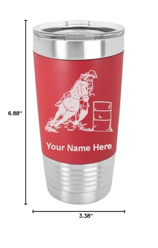 LaserGram 20oz Vacuum Insulated Tumbler Mug, Barrel Racer, Personalized Engraving Included (Silicone Grip, Red)