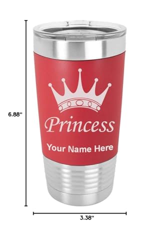 LaserGram 20oz Vacuum Insulated Tumbler Mug, Princess Crown, Personalized Engraving Included (Silicone Grip, Red)