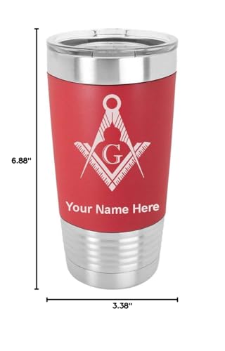 LaserGram 20oz Vacuum Insulated Tumbler Mug, Freemason Symbol, Personalized Engraving Included (Silicone Grip, Red)