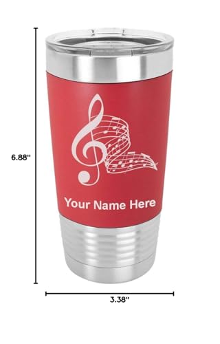 LaserGram 20oz Vacuum Insulated Tumbler Mug, Musical Notes, Personalized Engraving Included (Silicone Grip, Red)