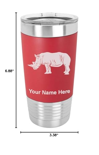 LaserGram 20oz Vacuum Insulated Tumbler Mug, Rhinoceros, Personalized Engraving Included (Silicone Grip, Red)