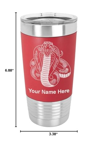 LaserGram 20oz Vacuum Insulated Tumbler Mug, Cobra Snake, Personalized Engraving Included (Silicone Grip, Red)