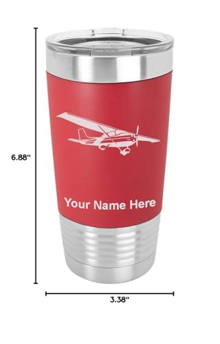 LaserGram 20oz Vacuum Insulated Tumbler Mug, High Wing Airplane, Personalized Engraving Included (Silicone Grip, Red)