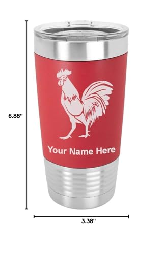 LaserGram 20oz Vacuum Insulated Tumbler Mug, Rooster, Personalized Engraving Included (Silicone Grip, Red)