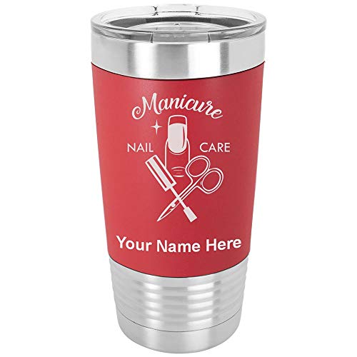 LaserGram 20oz Vacuum Insulated Tumbler Mug, Manicure, Personalized Engraving Included (Silicone Grip, Red)