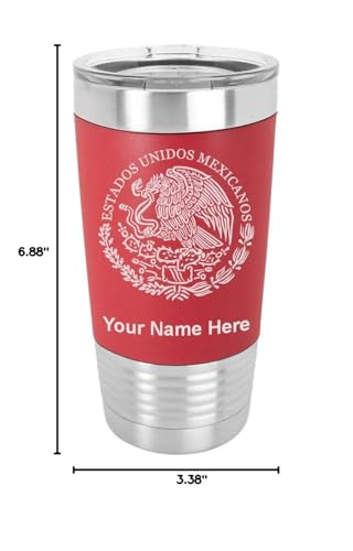 LaserGram 20oz Vacuum Insulated Tumbler Mug, Flag of Mexico, Personalized Engraving Included (Silicone Grip, Red)