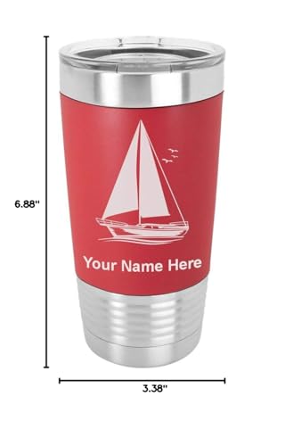 LaserGram 20oz Vacuum Insulated Tumbler Mug, Sailboat, Personalized Engraving Included (Silicone Grip, Red)