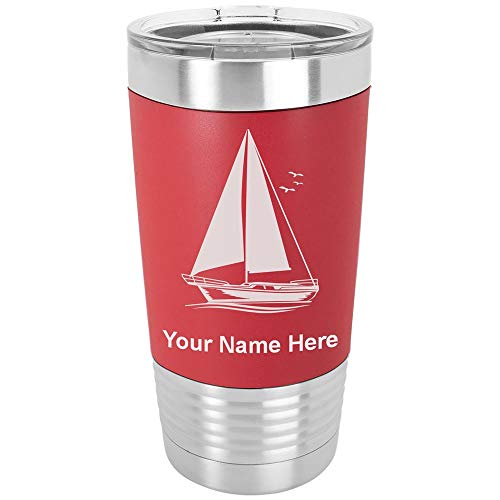 LaserGram 20oz Vacuum Insulated Tumbler Mug, Sailboat, Personalized Engraving Included (Silicone Grip, Red)