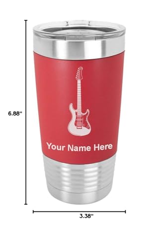 LaserGram 20oz Vacuum Insulated Tumbler Mug, Electric Guitar, Personalized Engraving Included (Silicone Grip, Red)
