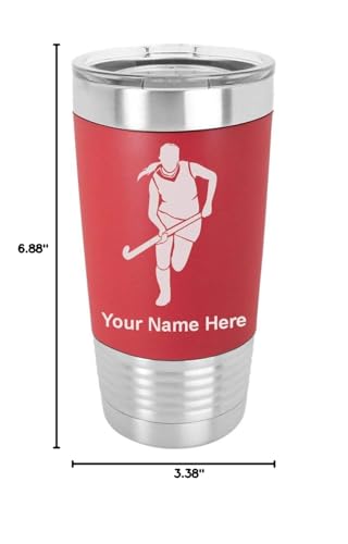 LaserGram 20oz Vacuum Insulated Tumbler Mug, Field Hockey Woman, Personalized Engraving Included (Silicone Grip, Red)