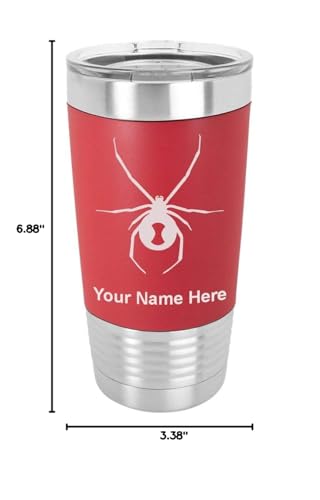 LaserGram 20oz Vacuum Insulated Tumbler Mug, Black Widow Spider, Personalized Engraving Included (Silicone Grip, Red)