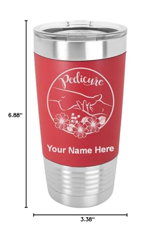 LaserGram 20oz Vacuum Insulated Tumbler Mug, Pedicure, Personalized Engraving Included (Silicone Grip, Red)