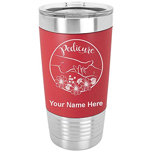 LaserGram 20oz Vacuum Insulated Tumbler Mug, Pedicure, Personalized Engraving Included (Silicone Grip, Red)