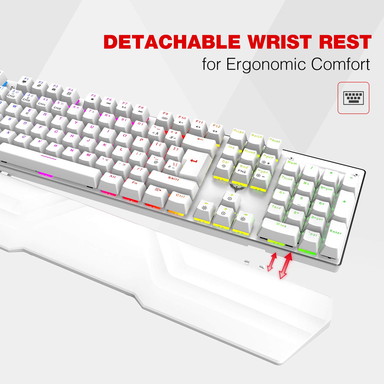havit Wired RGB Mechanical Gaming Keyboard and Mouse Combo Set UK Layout, Blue Switch Mechanical Keyboard with Detachable Ergonomic Wrist Rest 4800Dots Per Inch Programmable Wired Mouse, White