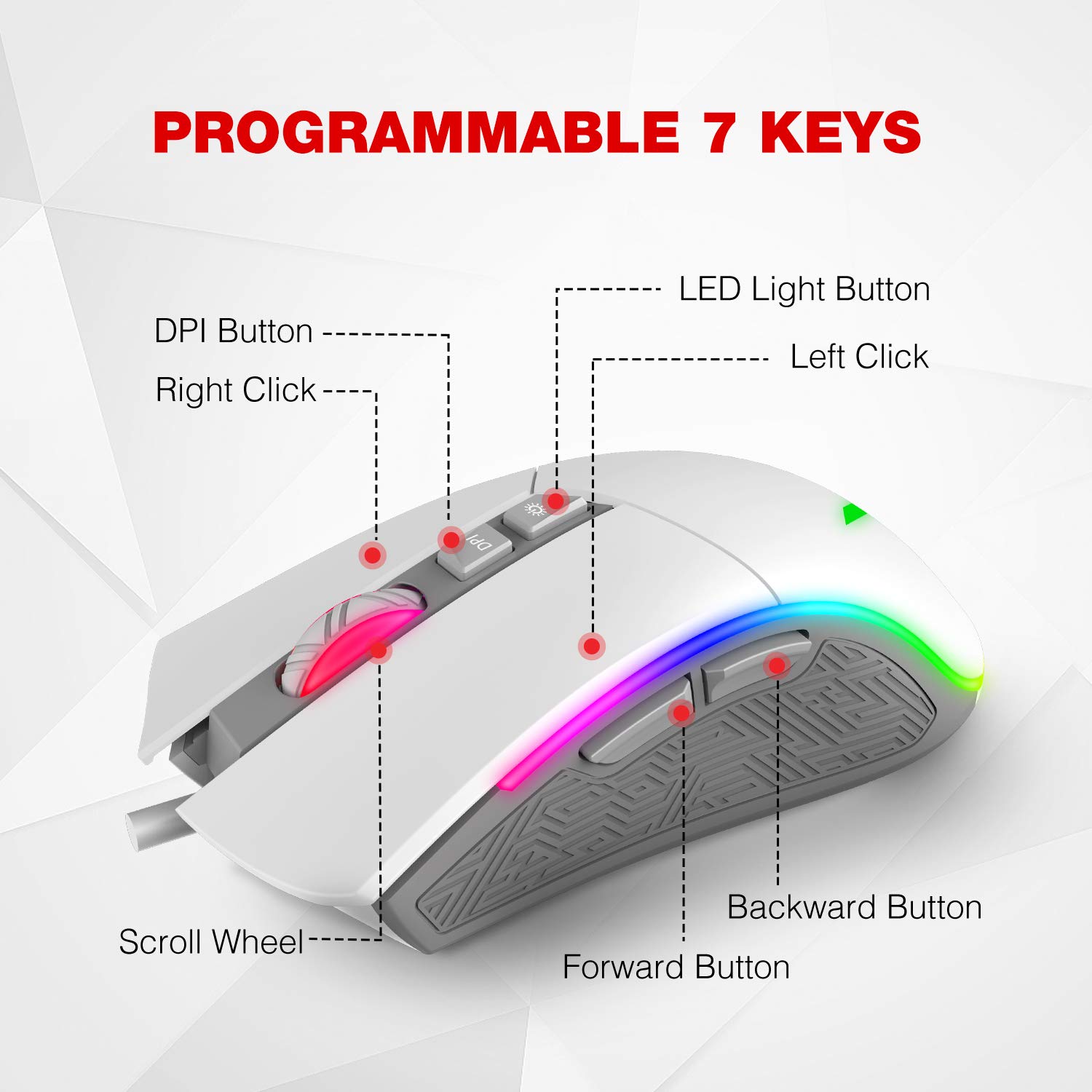 havit Wired RGB Mechanical Gaming Keyboard and Mouse Combo Set UK Layout, Blue Switch Mechanical Keyboard with Detachable Ergonomic Wrist Rest 4800Dots Per Inch Programmable Wired Mouse, White