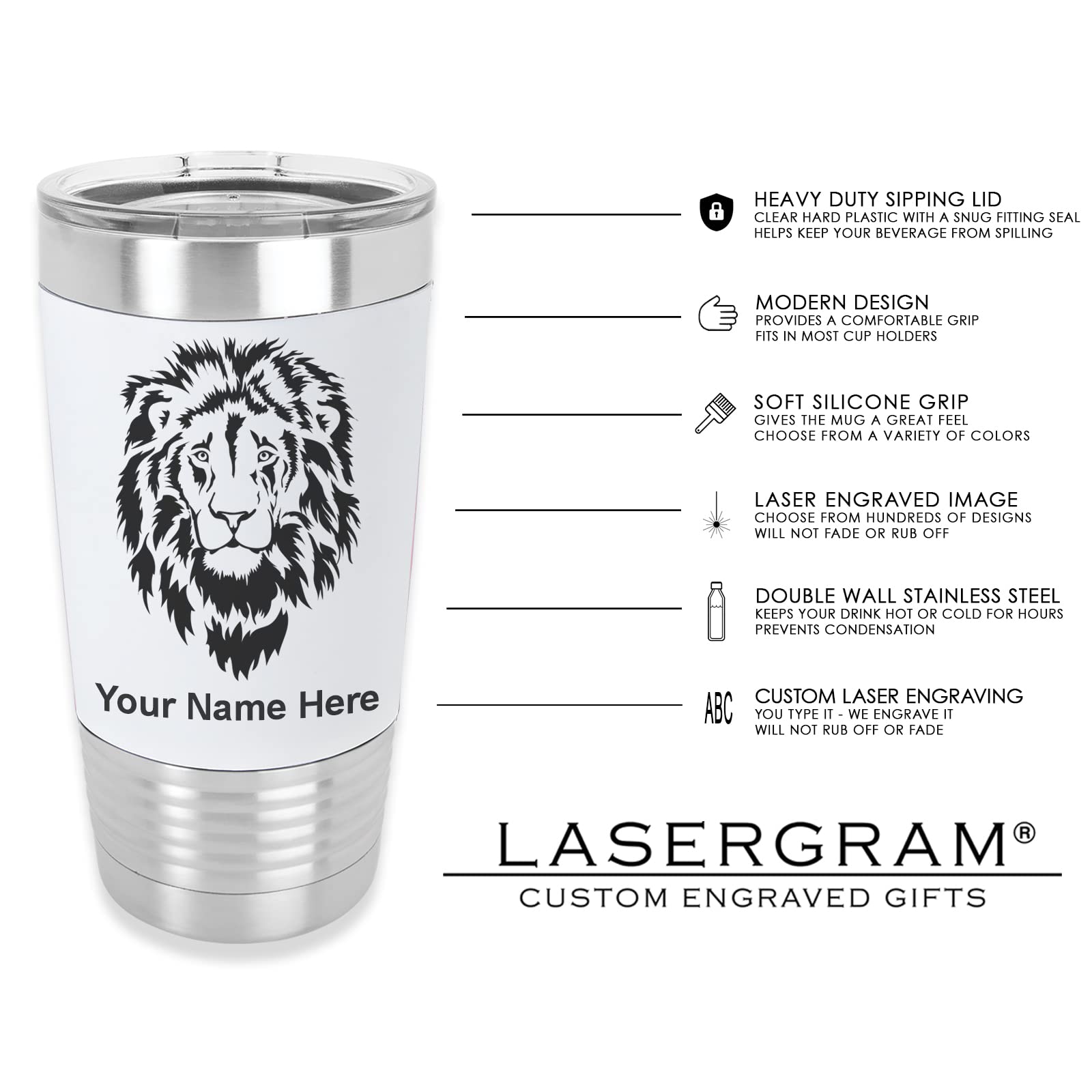 LaserGram 20oz Vacuum Insulated Tumbler Mug, Jet Airplane, Personalized Engraving Included (Silicone Grip, White)