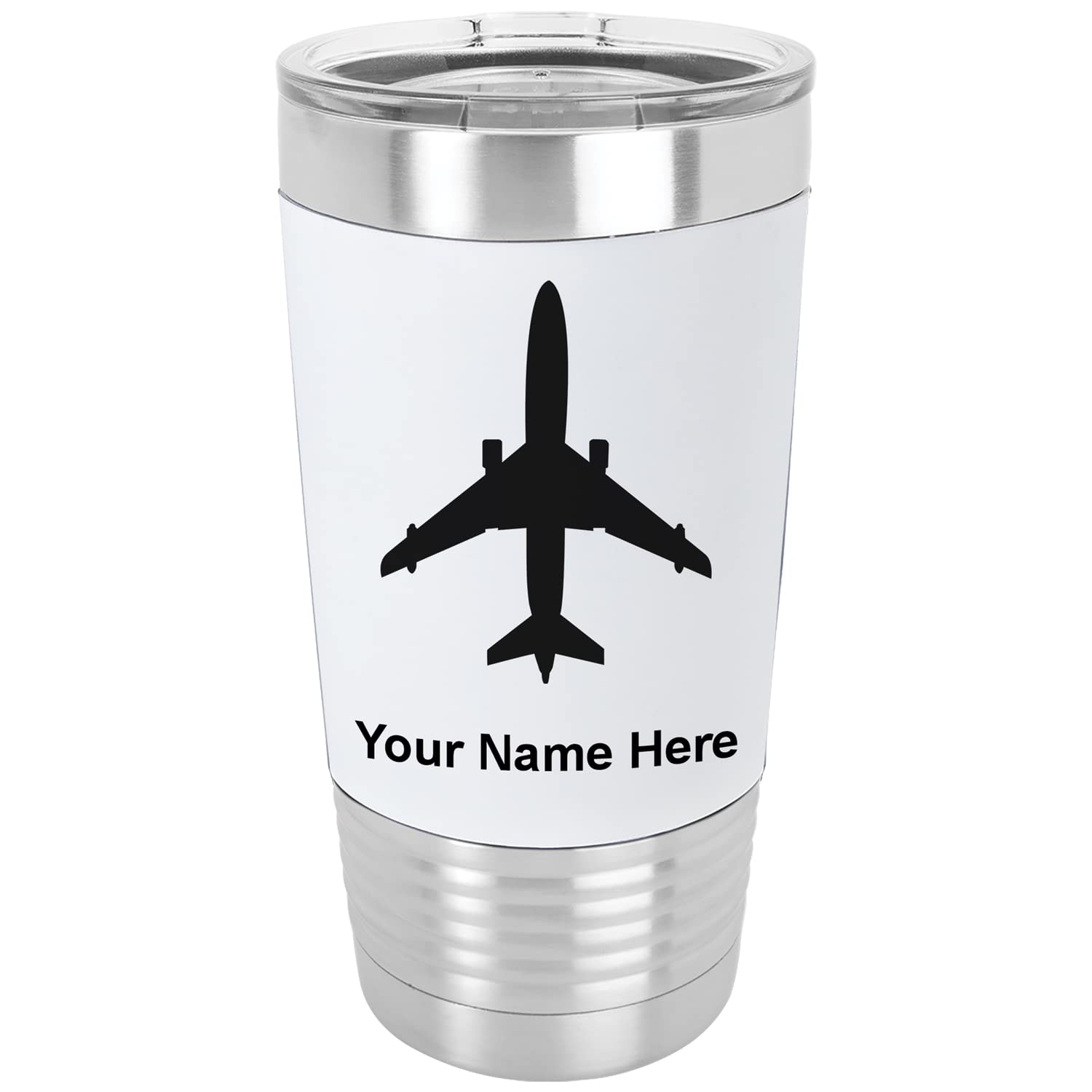 LaserGram 20oz Vacuum Insulated Tumbler Mug, Jet Airplane, Personalized Engraving Included (Silicone Grip, White)