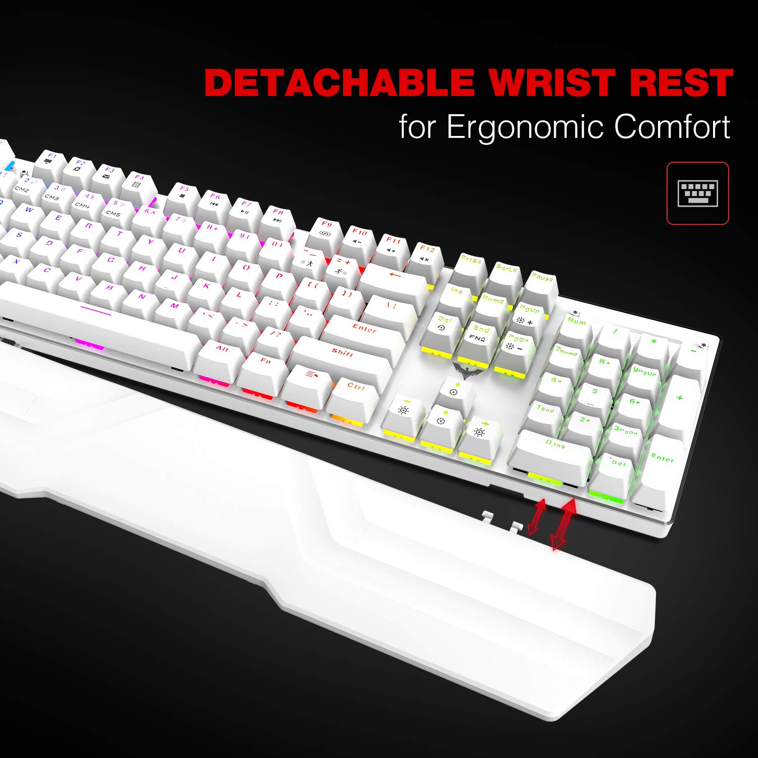 Havit Mechanical Keyboard and Mouse Combo RGB Gaming 104 Keys Blue Switches Wired USB Keyboards with Detachable Wrist Rest, Programmable Gaming Mouse for PC Gamer Computer Desktop (White)