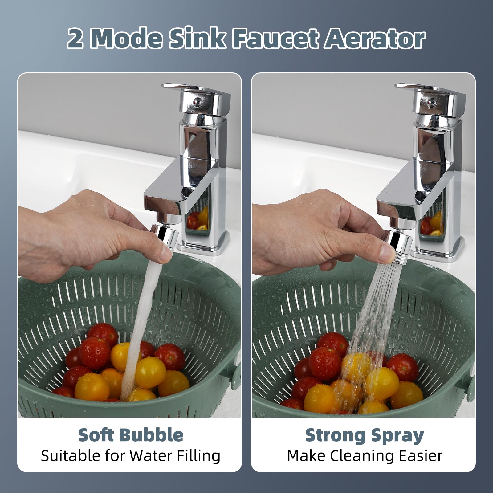 Hibbent Dual Water Flow Sprayer Kitchen Sink Aerator - 360-degree Swivel Bathroom Faucet Aerator, Easy One-Hand Control, 1.8 GPM-55/64 Inch-27UNS Female Thread, Chrome