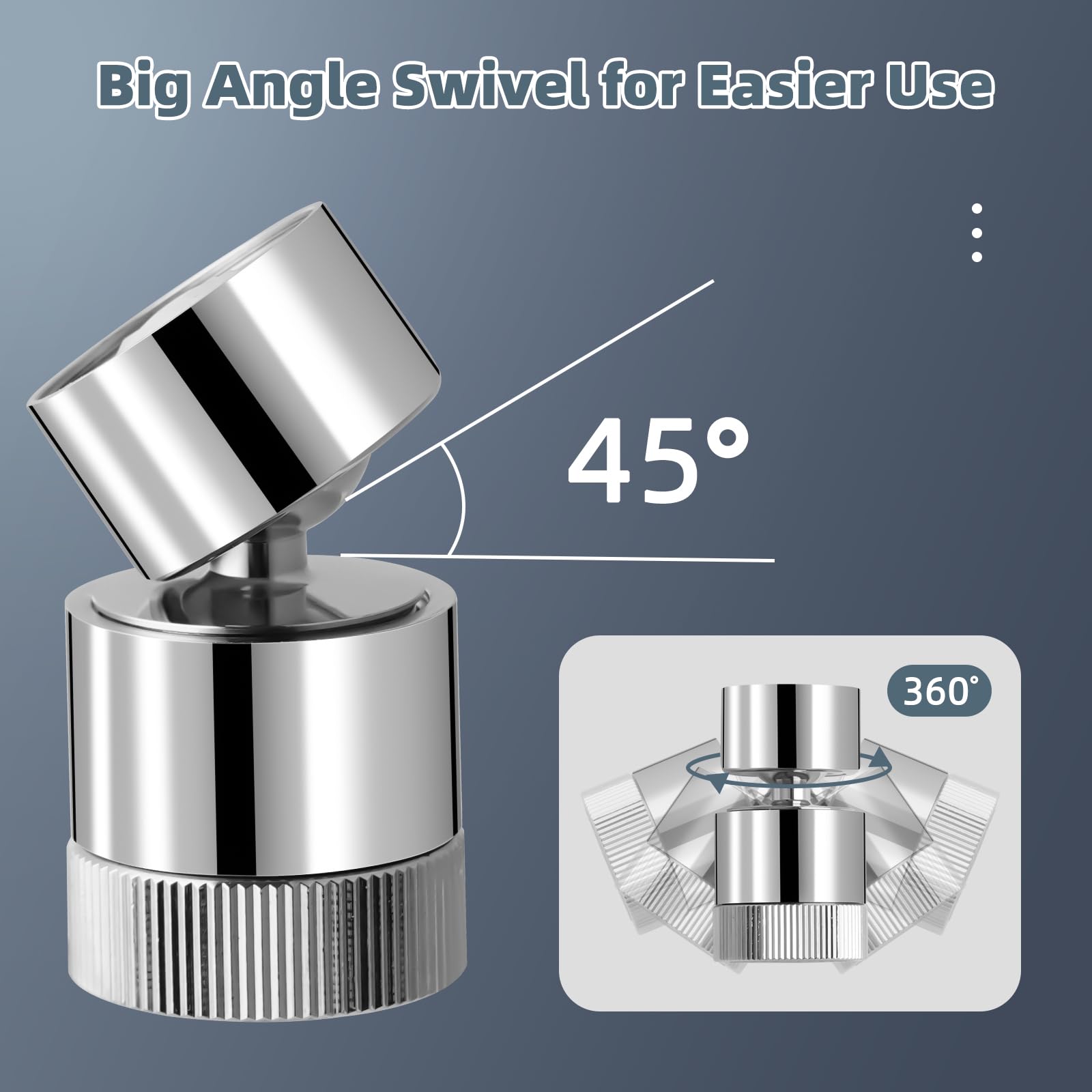 Hibbent Dual Water Flow Sprayer Kitchen Sink Aerator - 360-degree Swivel Bathroom Faucet Aerator, Easy One-Hand Control, 1.8 GPM-55/64 Inch-27UNS Female Thread, Chrome