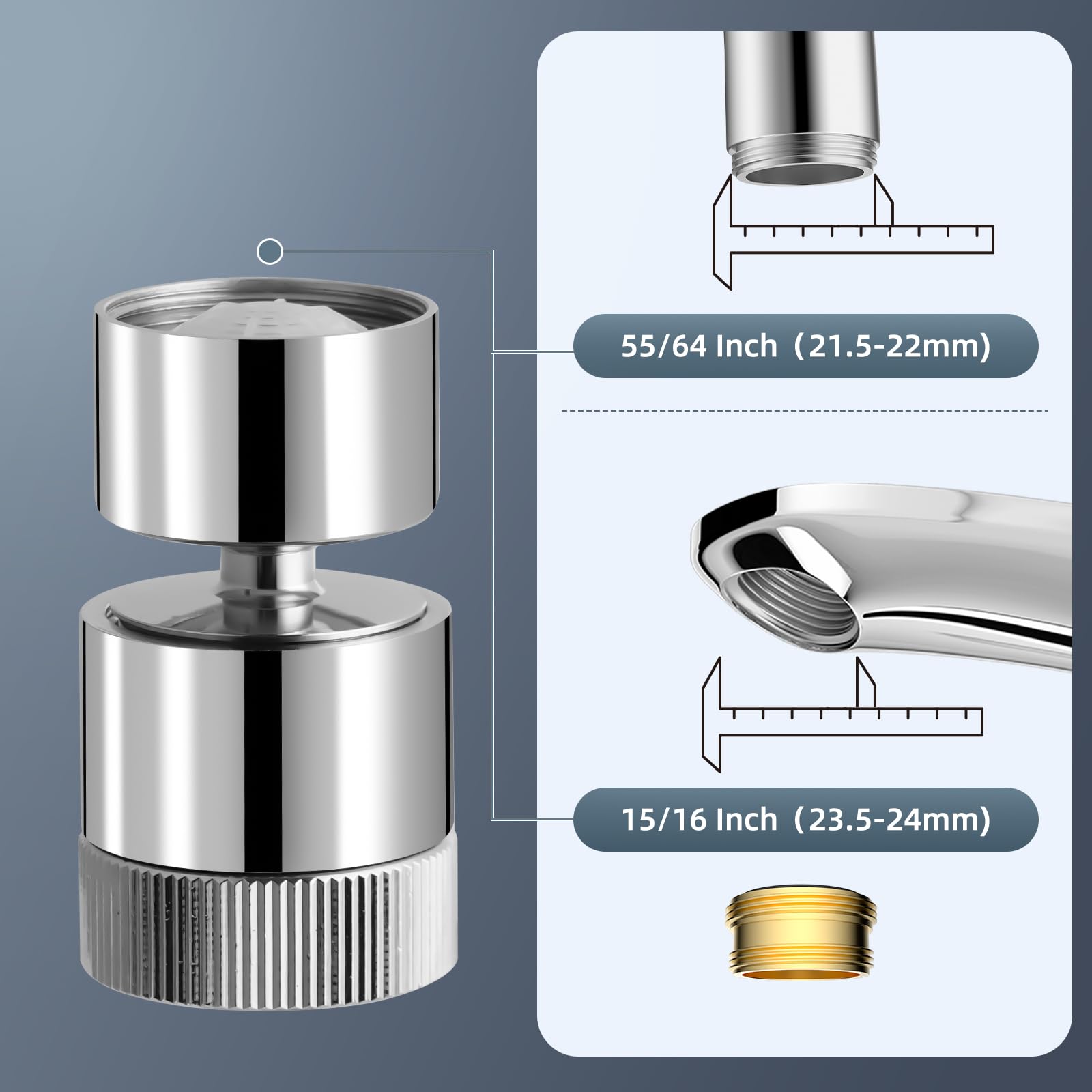 Hibbent Dual Water Flow Sprayer Kitchen Sink Aerator - 360-degree Swivel Bathroom Faucet Aerator, Easy One-Hand Control, 1.8 GPM-55/64 Inch-27UNS Female Thread, Chrome