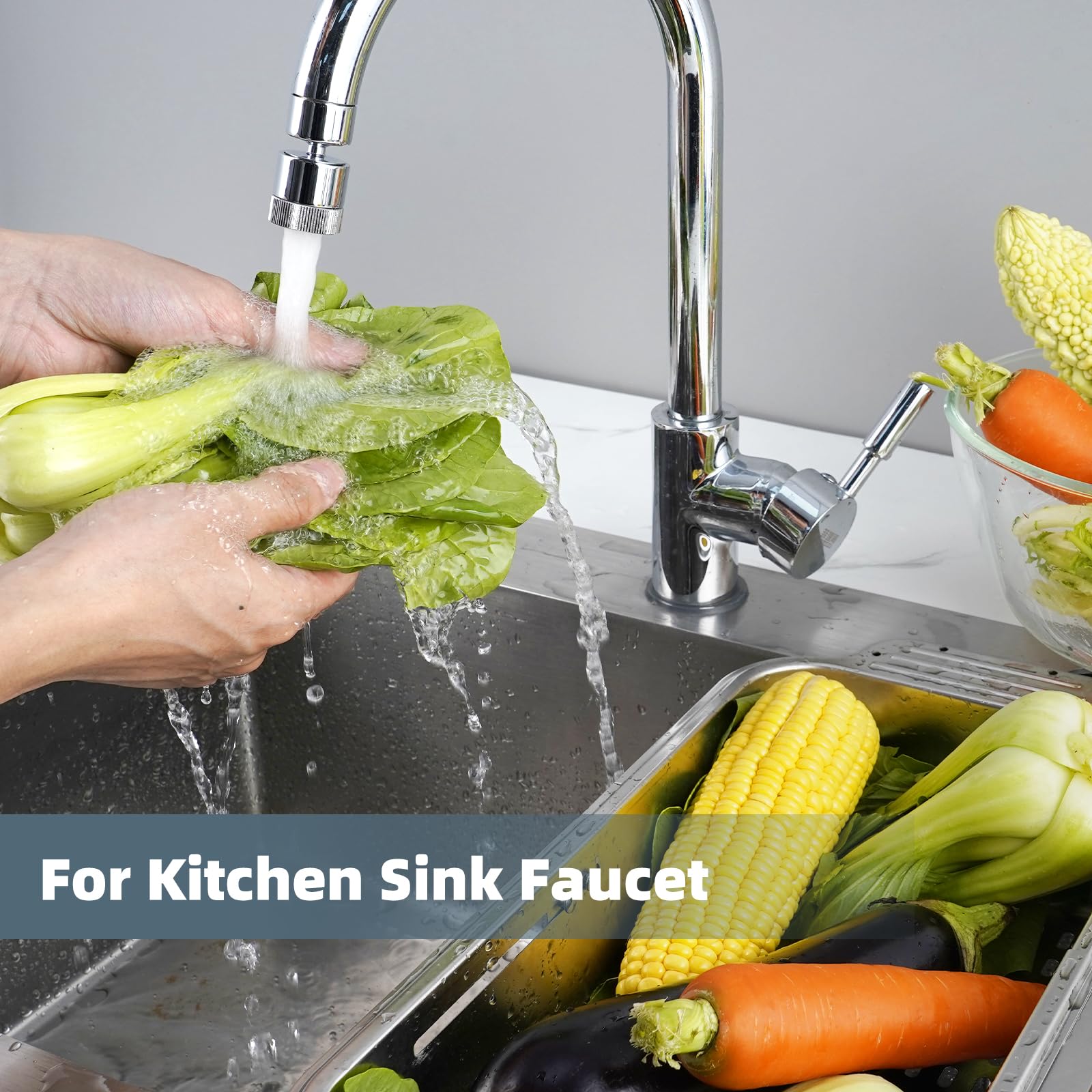 Hibbent Dual Water Flow Sprayer Kitchen Sink Aerator - 360-degree Swivel Bathroom Faucet Aerator, Easy One-Hand Control, 1.8 GPM-55/64 Inch-27UNS Female Thread, Chrome