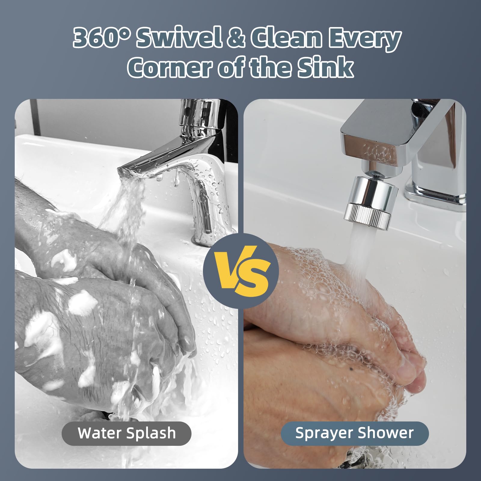 Hibbent Dual Water Flow Sprayer Kitchen Sink Aerator - 360-degree Swivel Bathroom Faucet Aerator, Easy One-Hand Control, 1.8 GPM-55/64 Inch-27UNS Female Thread, Chrome