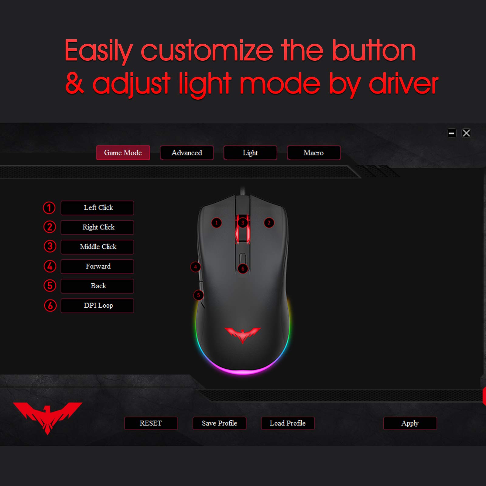 havit RGB Gaming Mouse Wired PC Gaming Mice with 7 Color Backlight, 6 Buttons, Up to 6400 D P I Computer USB Mouses for Desktop Laptop Gamer & Work