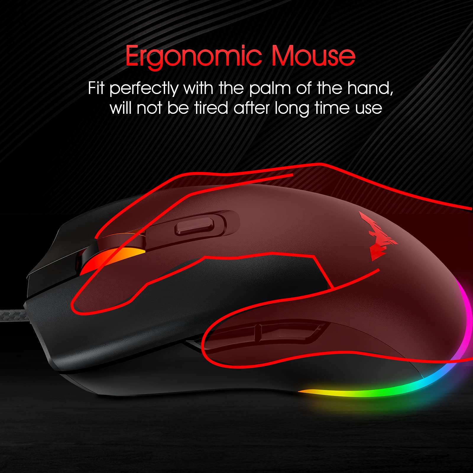 havit RGB Gaming Mouse Wired PC Gaming Mice with 7 Color Backlight, 6 Buttons, Up to 6400 D P I Computer USB Mouses for Desktop Laptop Gamer & Work